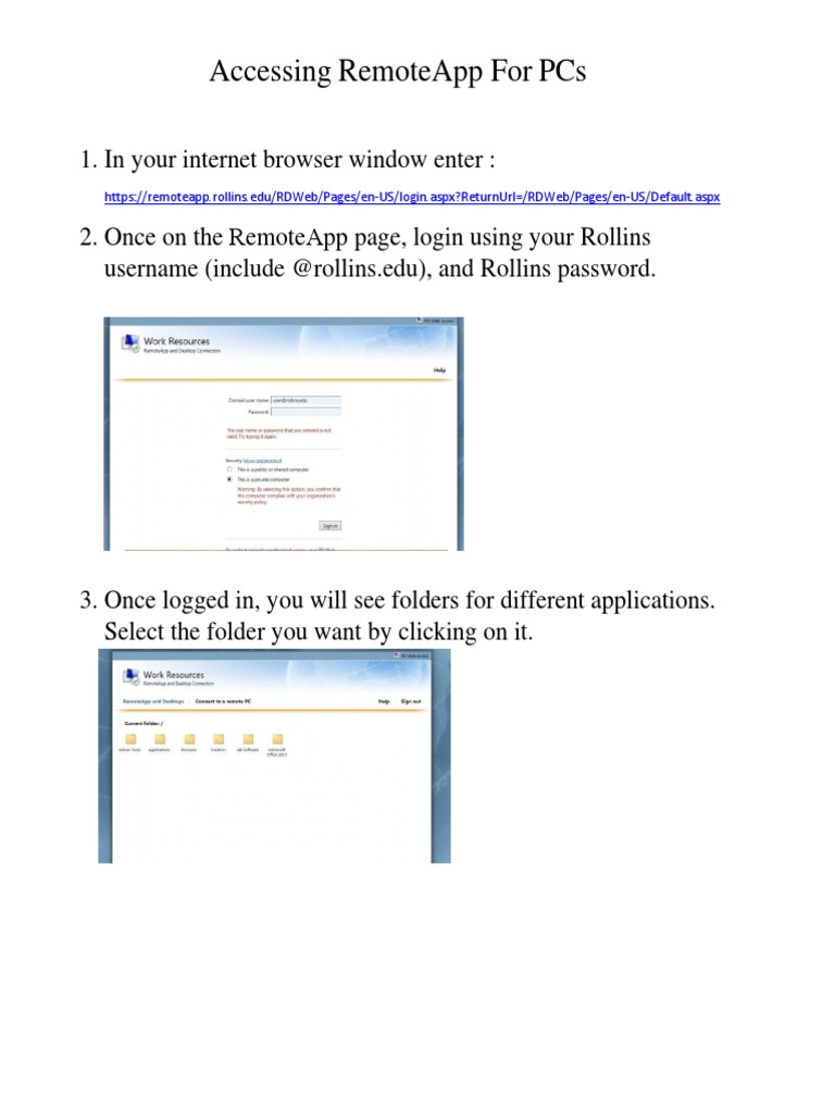 Remoteapp Instructions | PDF | Remote Desktop Services | Information ...