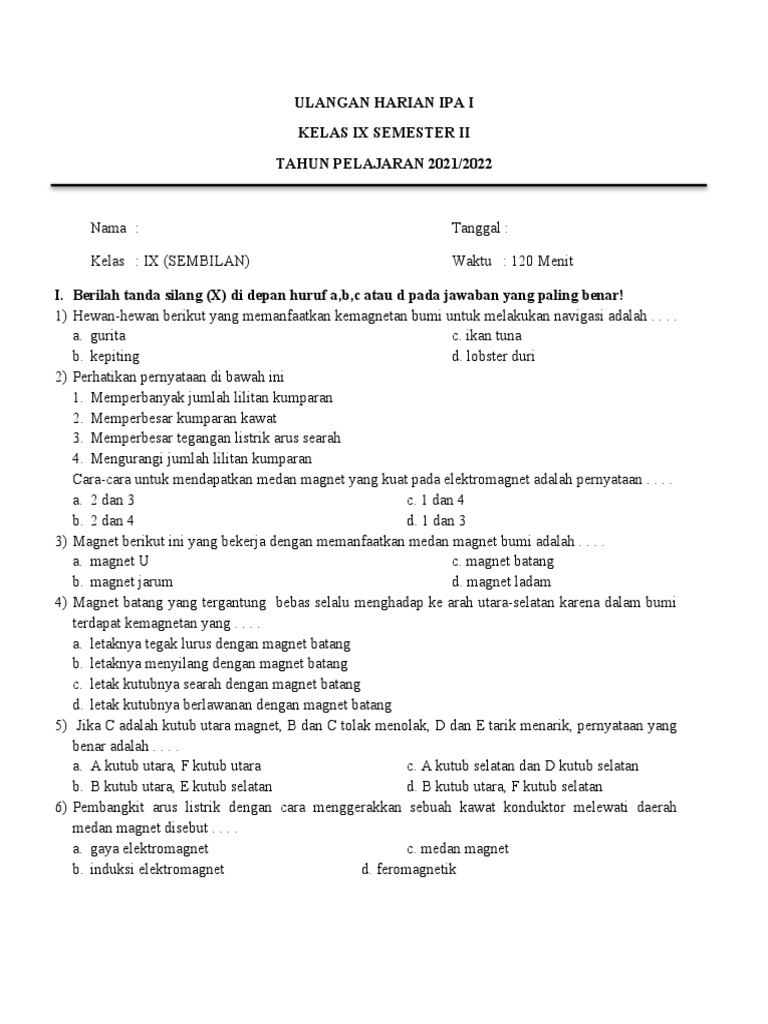 Ulangan Harian Ipa I | PDF