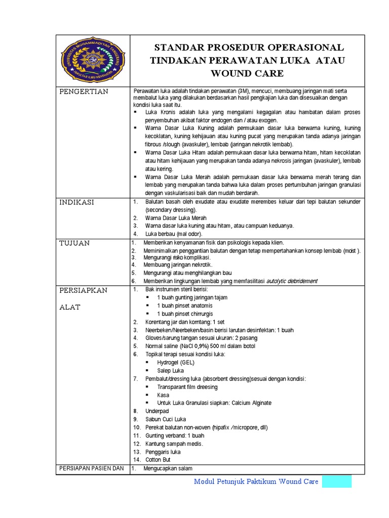 SOP Dan Lembar Ceklis - Wound Care Atau Perawatan Luka | PDF