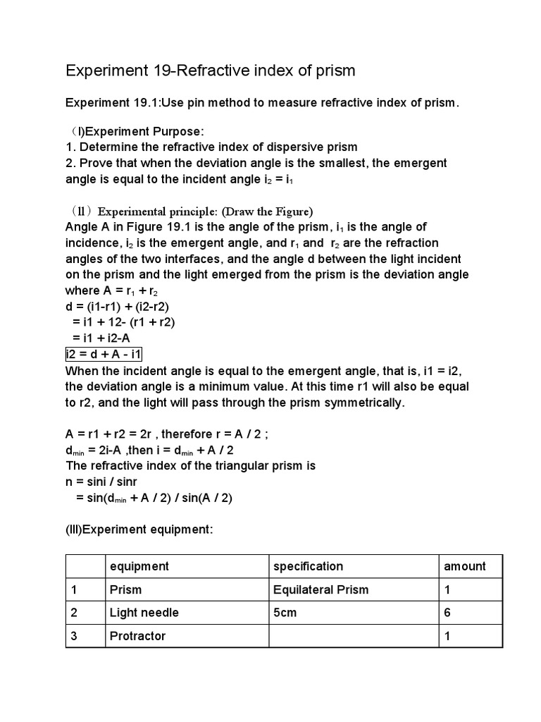 Experiment 19-Refractive Index of Prism | PDF | Prism | Electrodynamics
