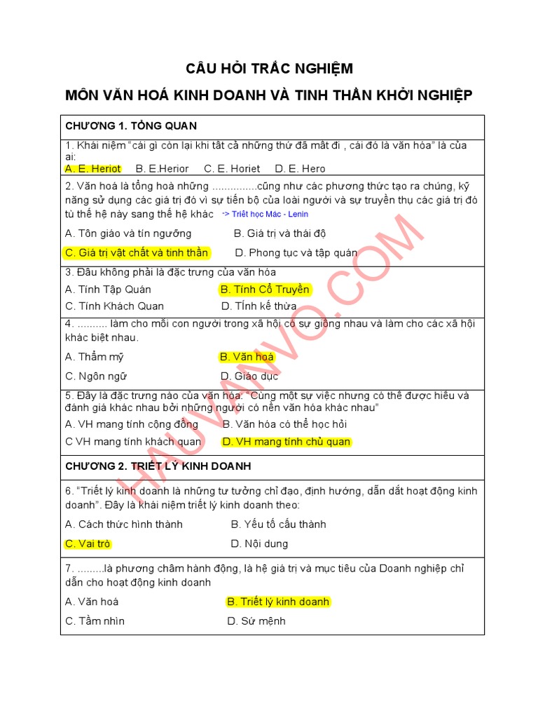 Trac Nghiem VHKD&TTKN | PDF