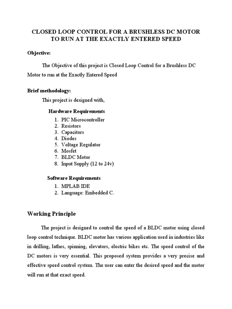 EI029 Closed Loop Control For A Brushless DC Motor To Run at The ...