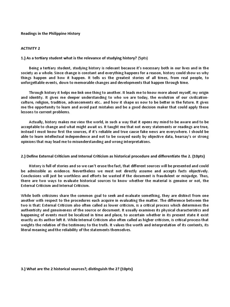 Module 1 Activity 2 Readings in The Philippine History | PDF | Primary ...