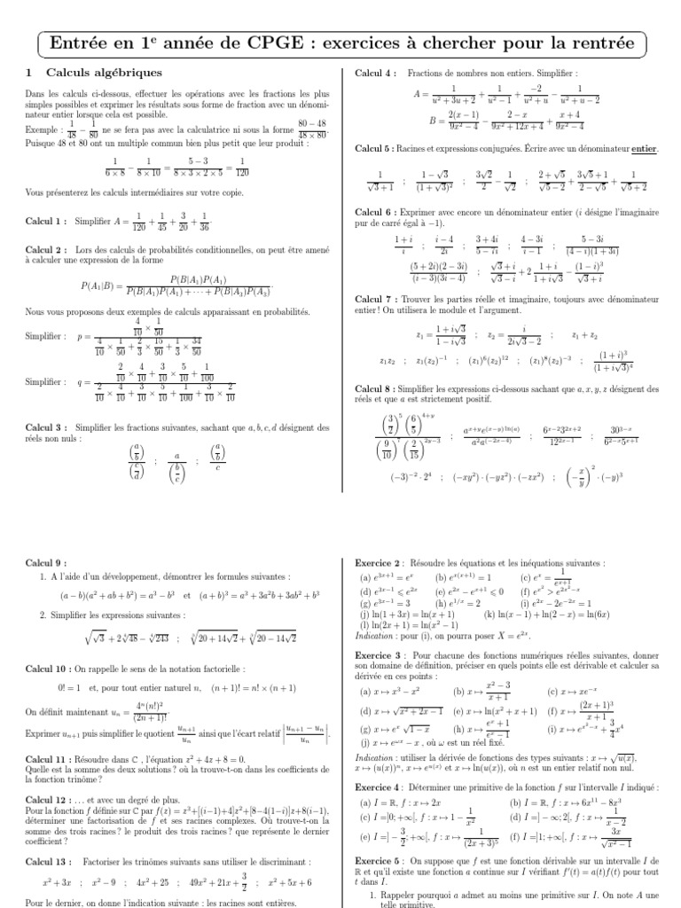 Mathématiques Exercices MPSI PCSI 2021 2022 | PDF | Fonction trigonométrique | Racine carrée
