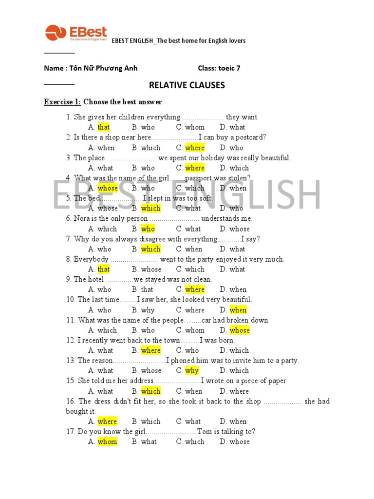 Part 5 - Day 5 - Relative Clauses | PDF | Communication