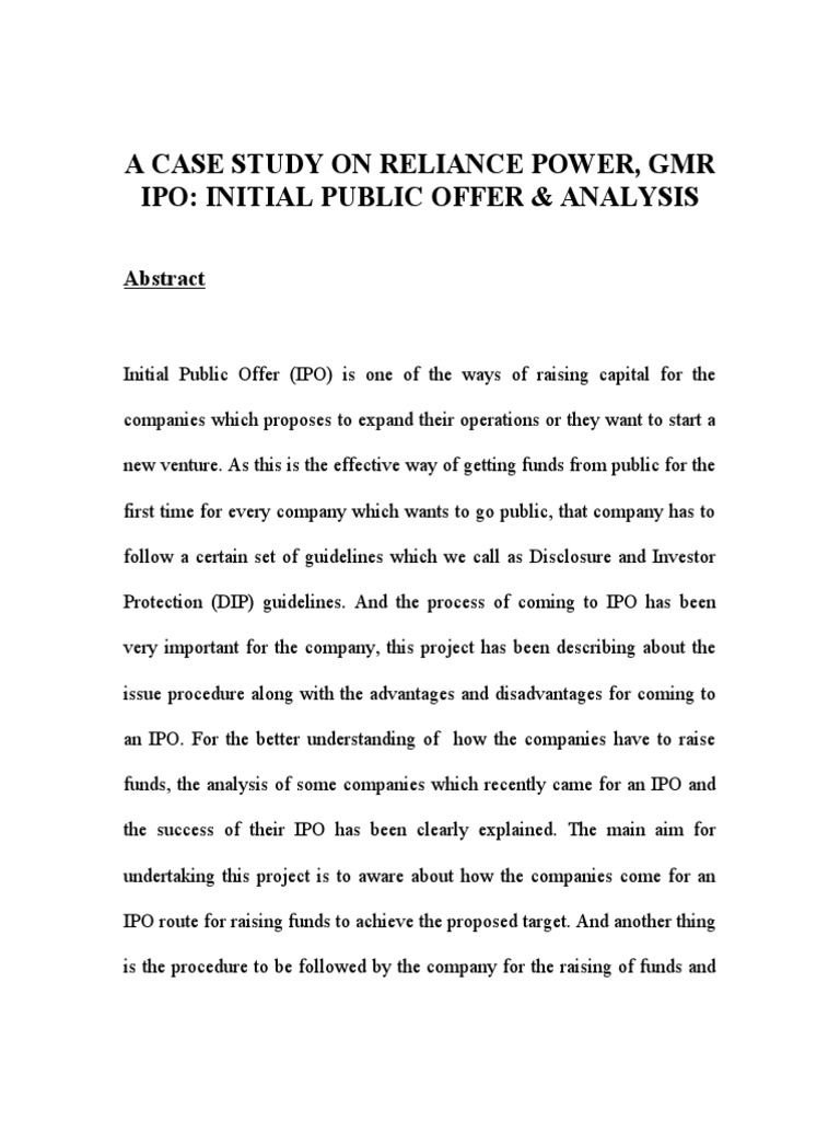 A Case Study On Reliance Power, GMR Ipo - Initial Public Offer ...