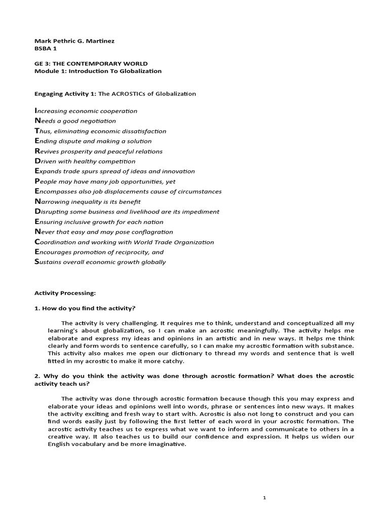 GE 3 THE CONTEMPORARY WORLD Module 1 Introduction To Globalization ...