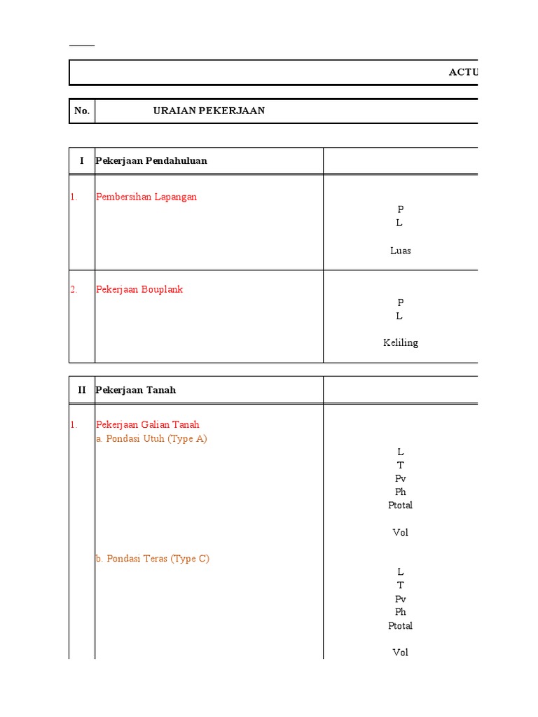 Form Excel Rab | PDF