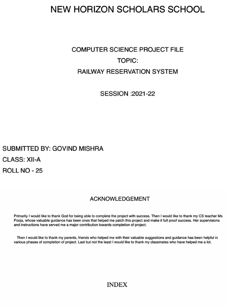 Computer Science Project - 25 - Railways | PDF | Python (Programming ...