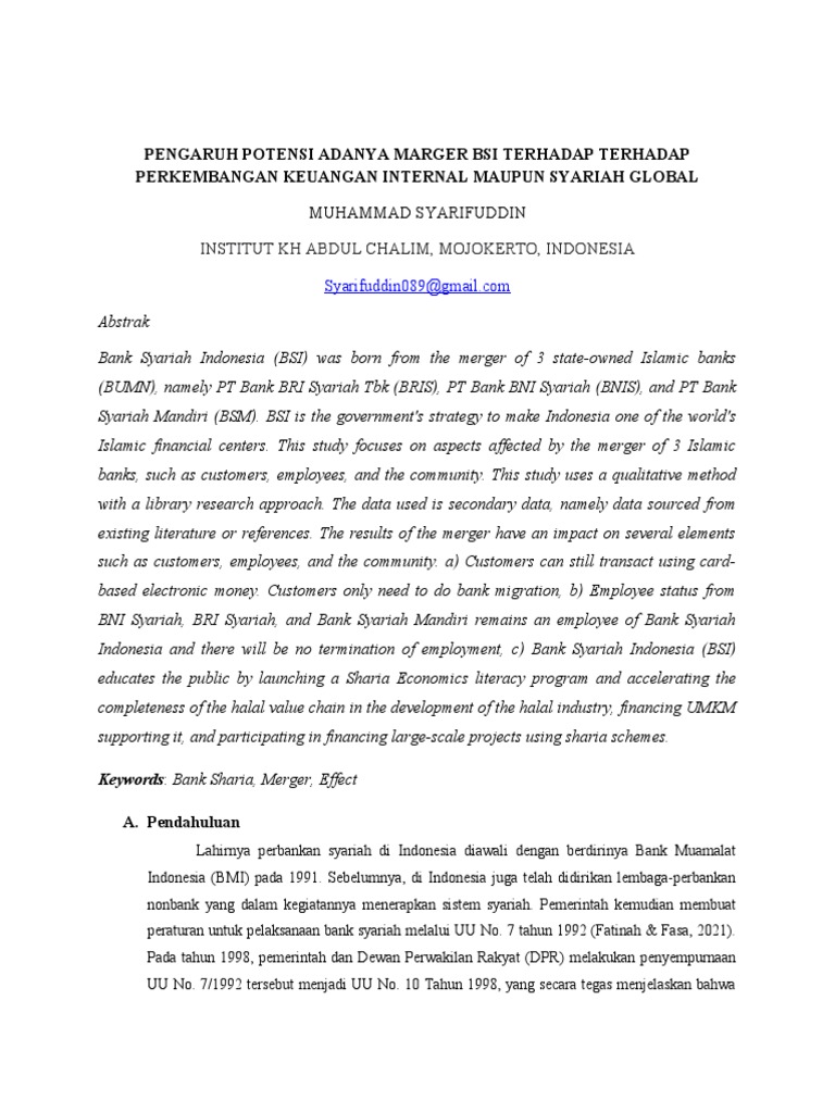 MERGER BSI MEMBERIKAN MANFAAT BESAR | PDF