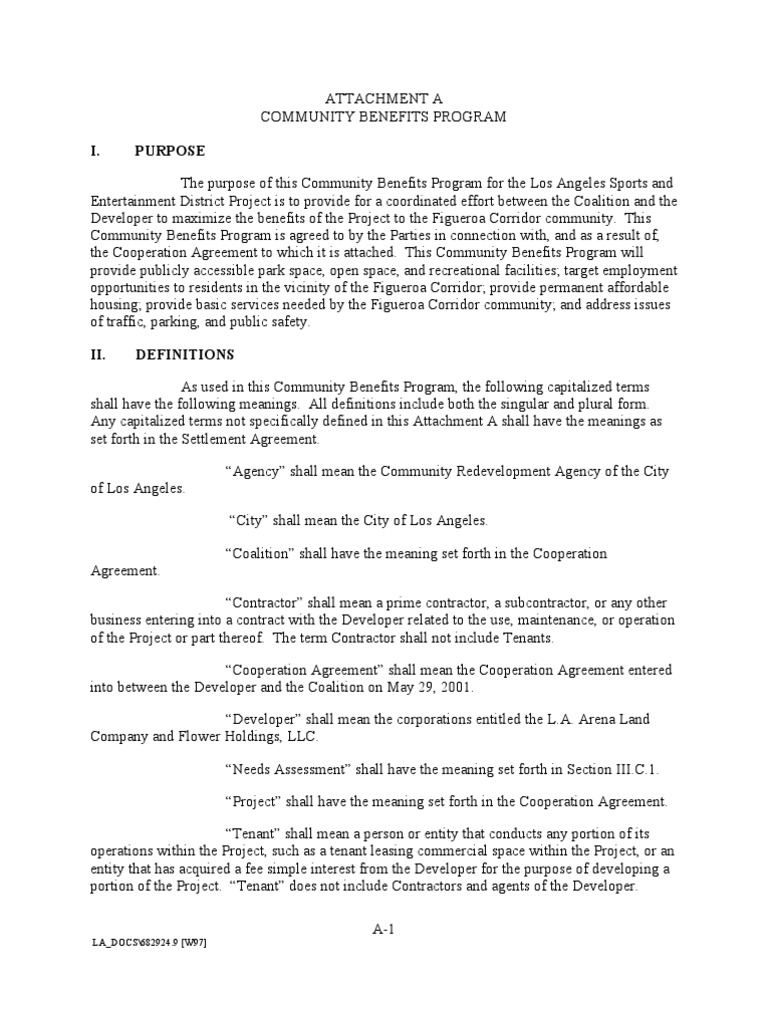 Staples Center Community Benefits Agreement (CBA) | PDF | Indemnity ...