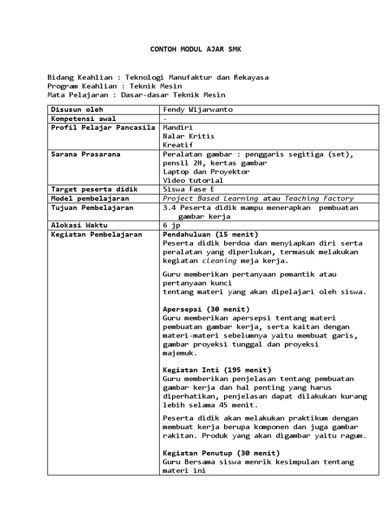 Contoh Modul Ajar SMK | PDF