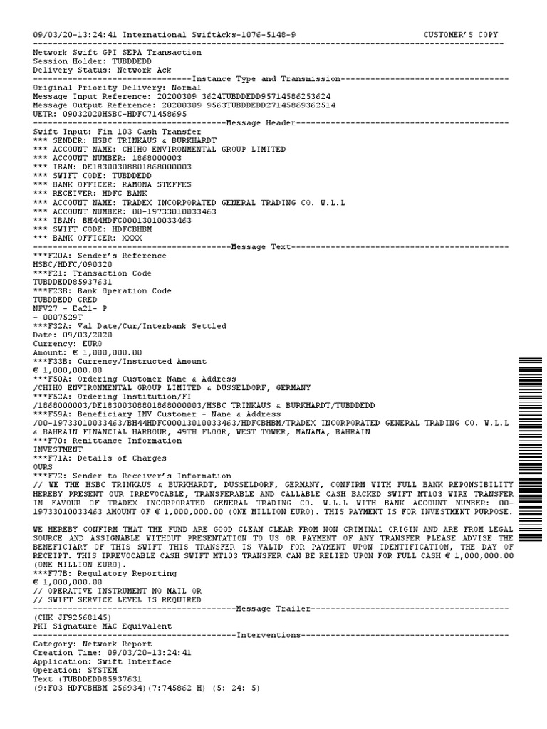 MT103 | PDF | Banking | Payments