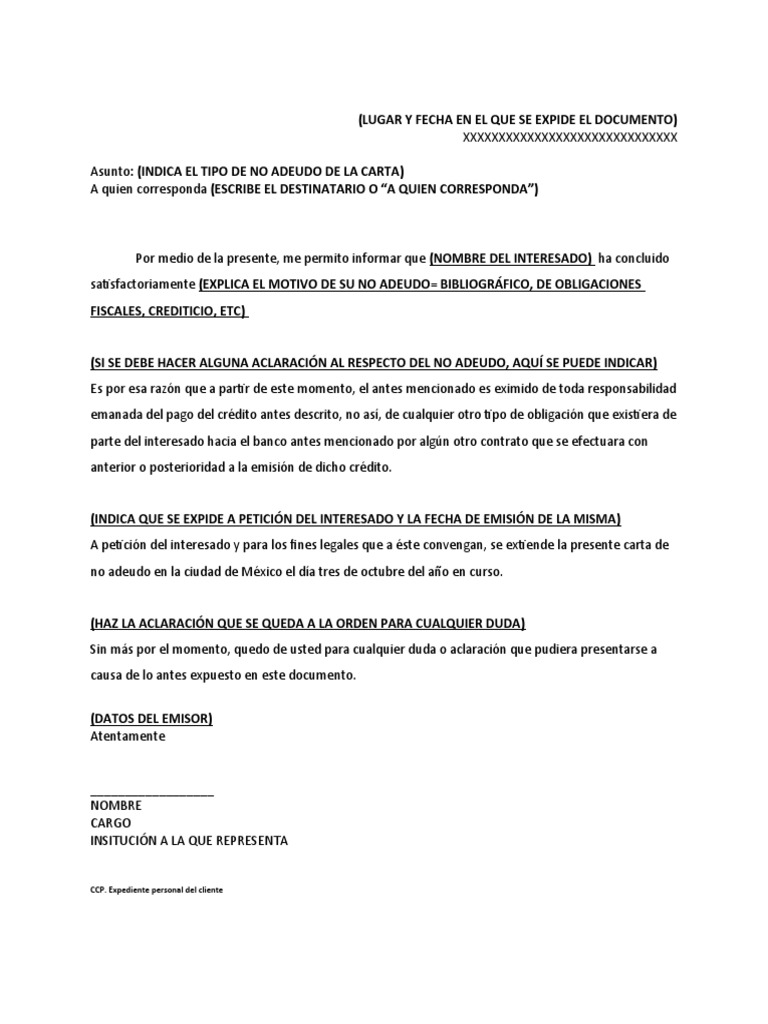 Formato Carta de No Adeudo | PDF