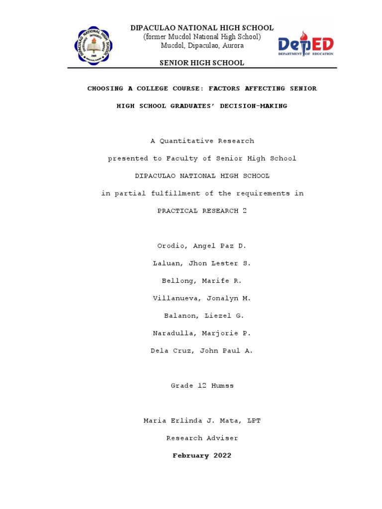 Factors Influencing College Course Choices | PDF | Quantitative ...