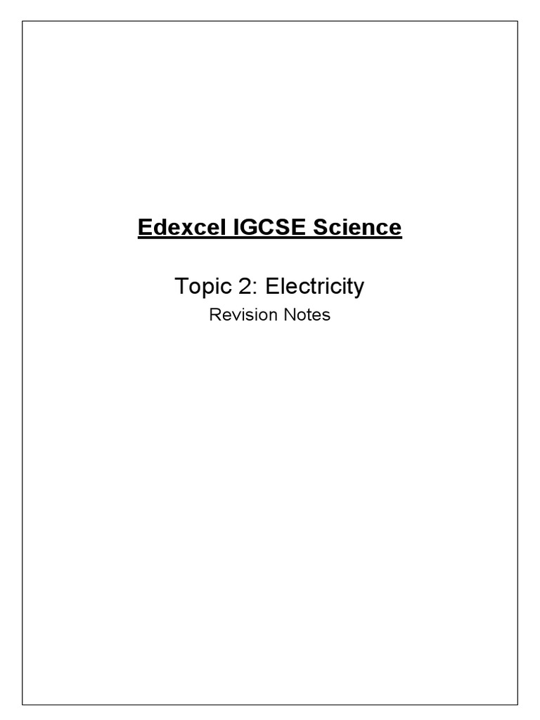 Summary Notes - Topic 2 Electricity | PDF | Voltage | Electrical ...
