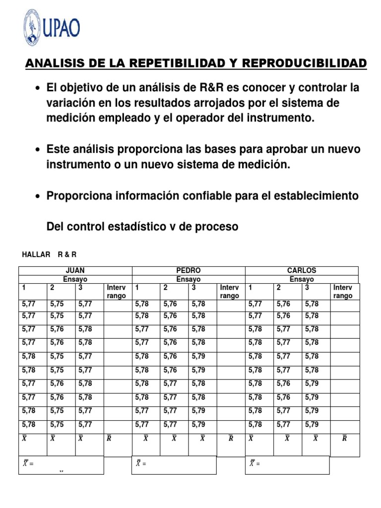 Practica Repetibilidad y Reproducibilidad - B | PDF | Interacciones de ...