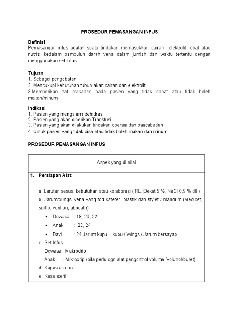 Prosedur Pemasangan dan Perawatan Infus | PDF | Pengembangan Diri ...