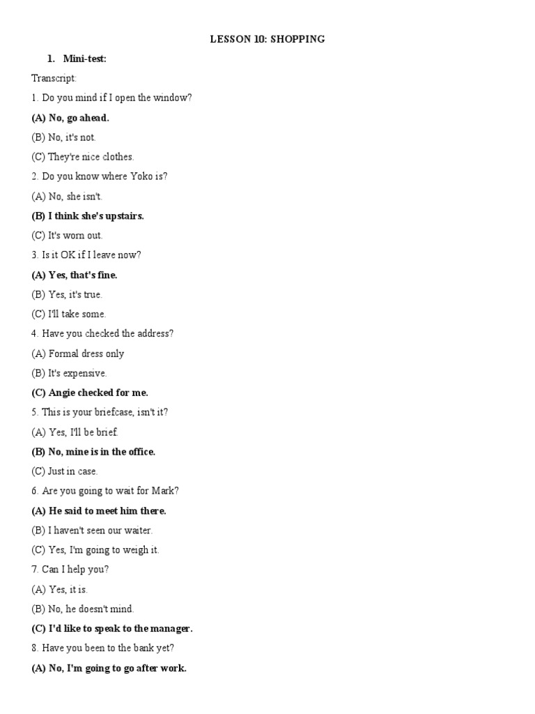Shopping 1 - Homework - Key | PDF