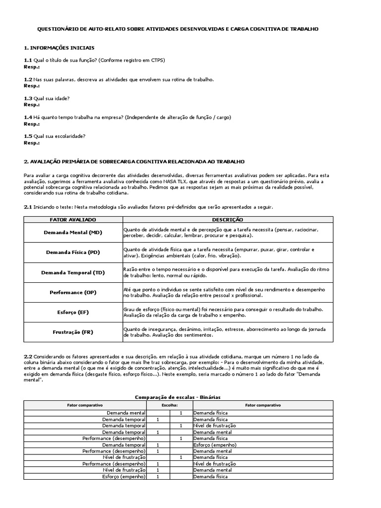 Nasa Tlx Modelo | PDF | Física | Demanda