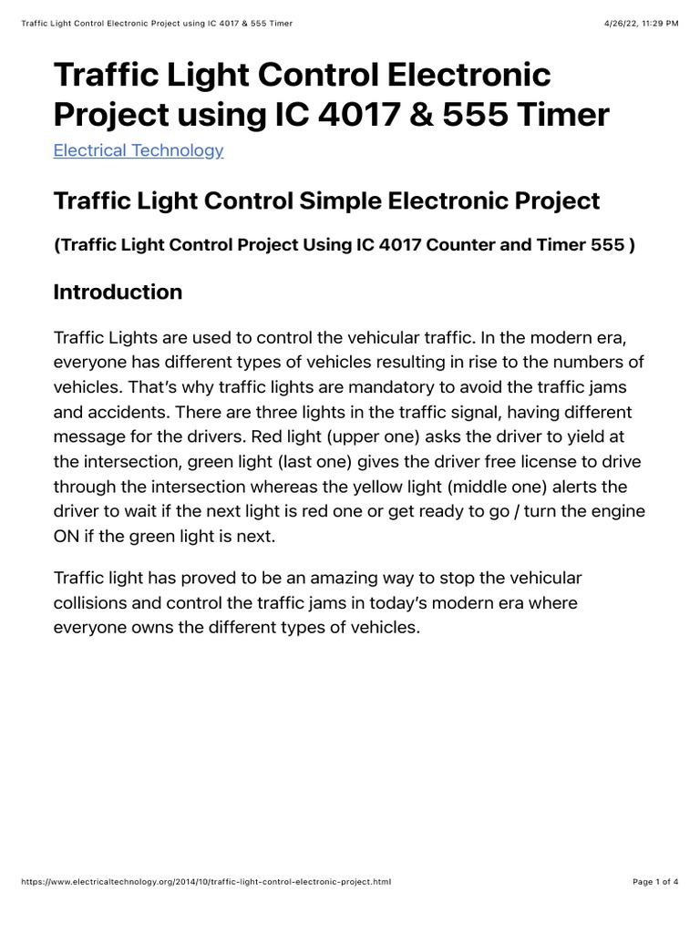 Traffic Light Control Electronic Project Using IC 4017 & 555 Timer ...
