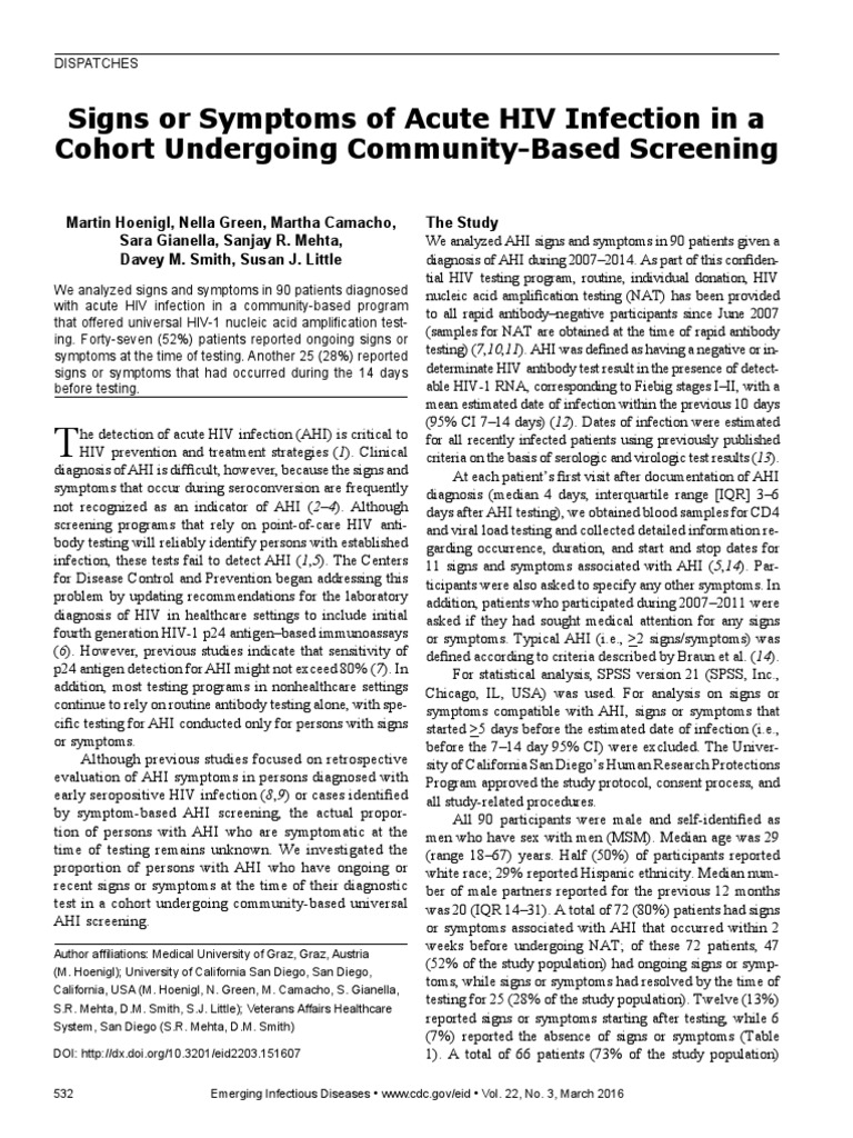 Signs or Symptoms of Acute HIV Infection | PDF | Diagnosis Of Hiv/Aids ...