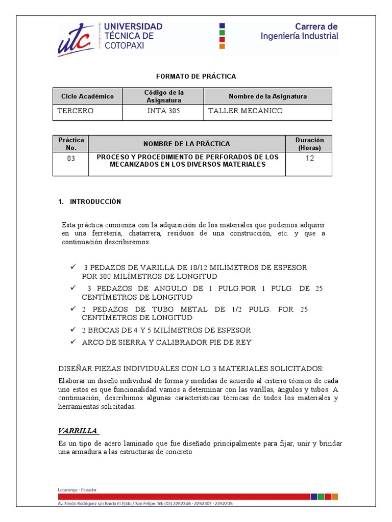 Proceso y Procedimiento de Perforados de Los Mecanizados en Los ...