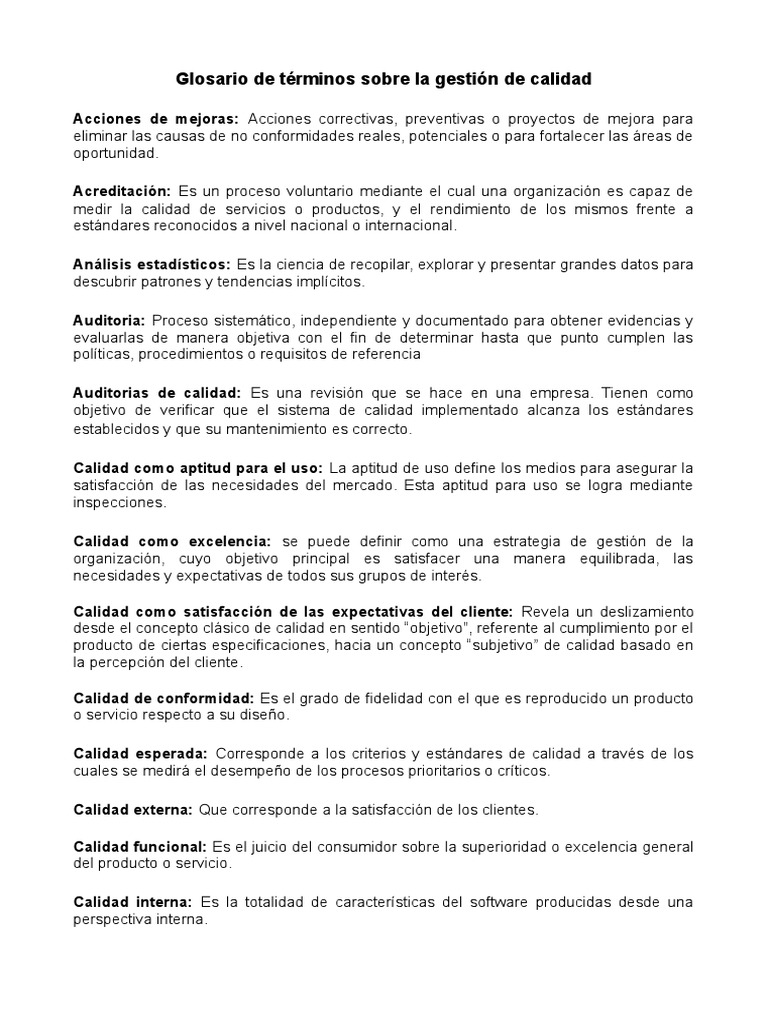 Glosario de Términos de Calidad | PDF | Calidad (comercial) | Sistema ...