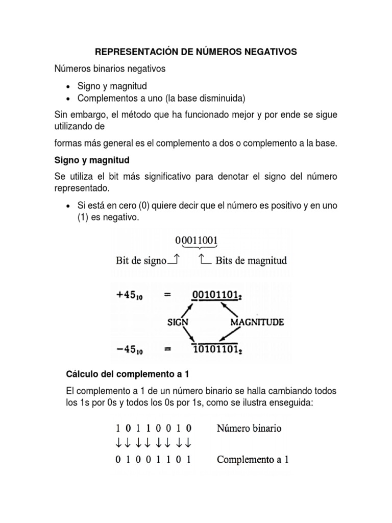 Representación de Números Negativos en Binario | PDF