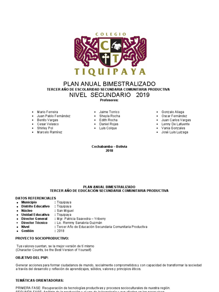 3° Sec Plan Anual Bimestralizado 2019 | PDF | Gramática | Oración (Lingüística)