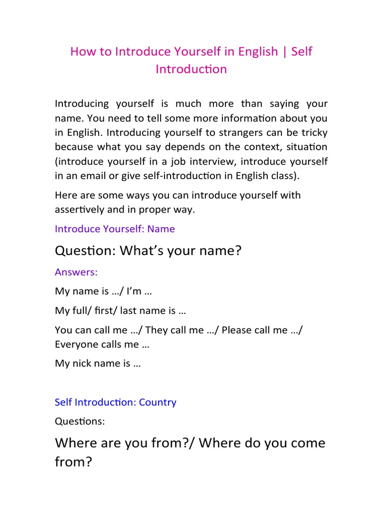How To Introduce Yourself in English | PDF | Wife
