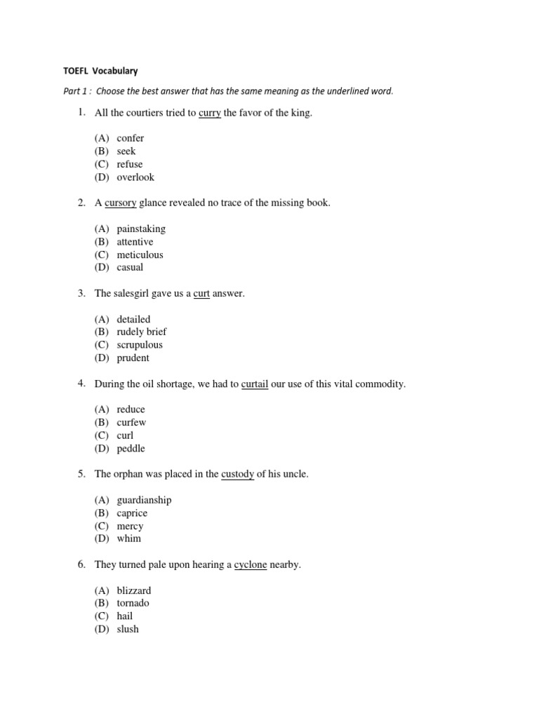 TOEFL Vocabulary | PDF