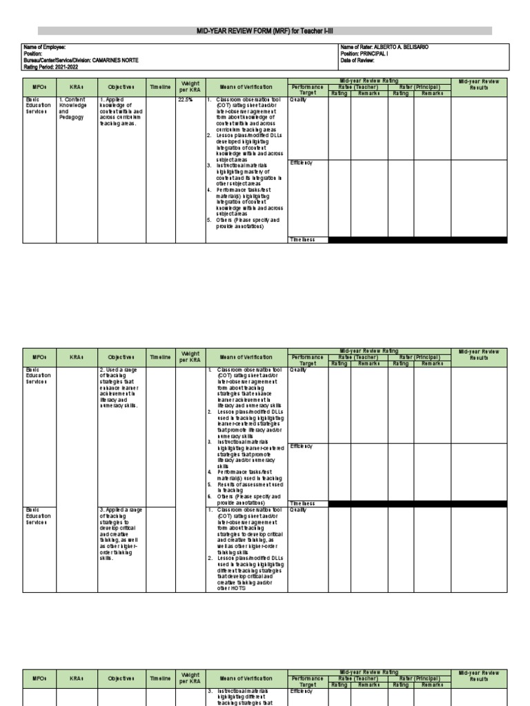 Mid Year Review Form | PDF | Lesson Plan | Educational Assessment