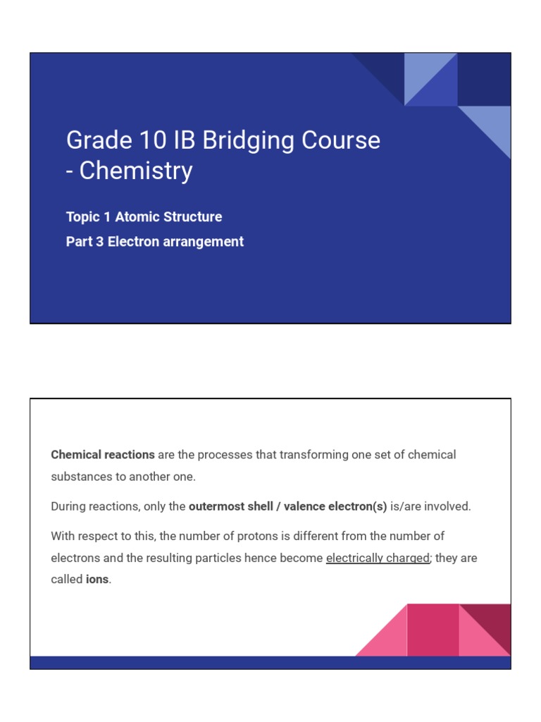 Grade 10 IB Bridging Course - Chemistry: Topic 1 Atomic Structure Part ...