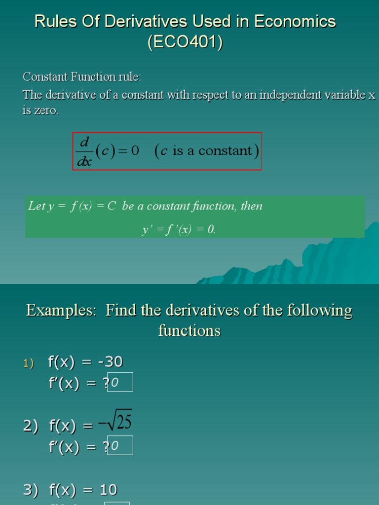 Rules of Derivative Used in Economics (ECO401) | PDF | Derivative ...