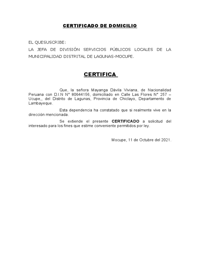 Modelo De Certificado De Domicilio En Word - Image to u Modelo De Certificado De Domicilio En Word - Image to u