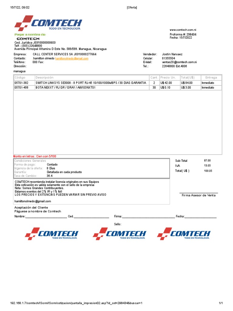 Cotizacion COMTECH | PDF