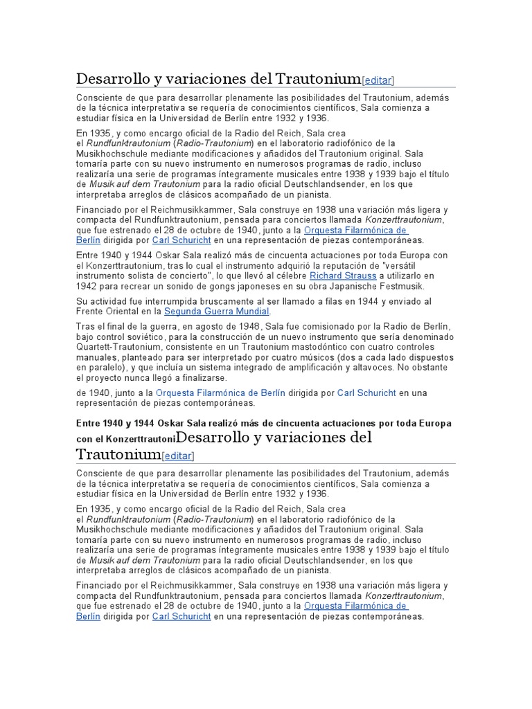 Desarrollo y Variaciones Del Trautonium: Editar | PDF | Arte | Historia