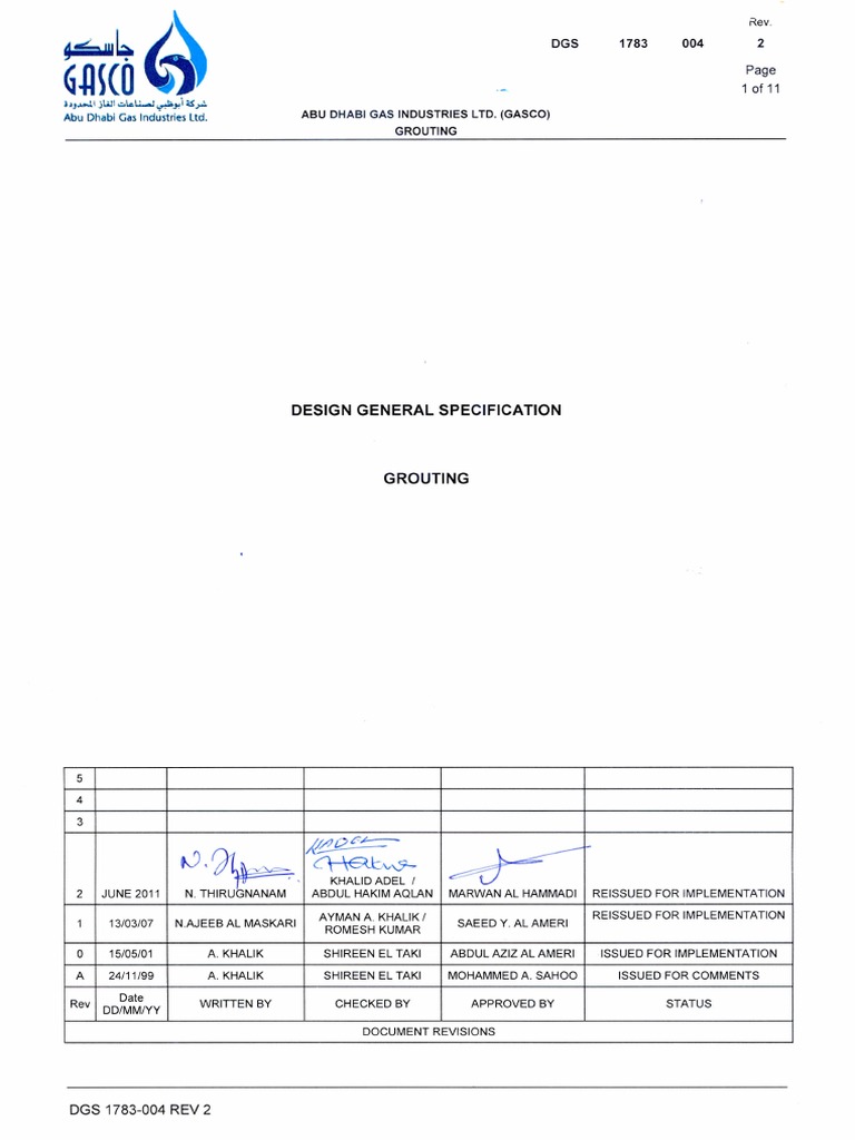 DGS 1783-004 REV 2 - Grouting | PDF | Concrete | Specification (Technical Standard)