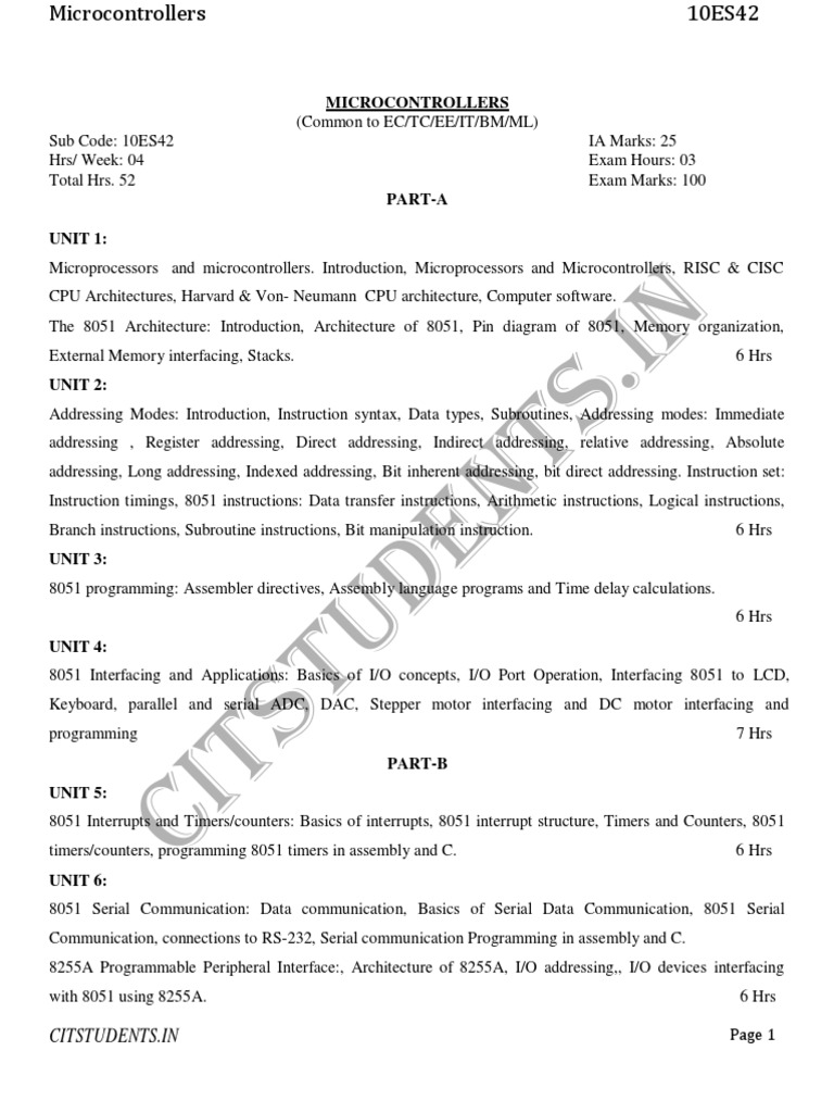 Ece IV Microcontrollers (10es42) Notes | PDF | Microcontroller ...