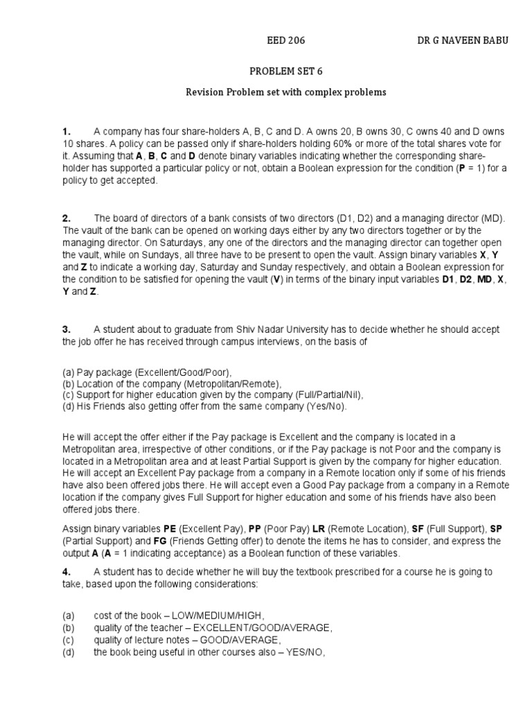 Problem Set 6 | PDF | Boolean Algebra | Teaching Mathematics