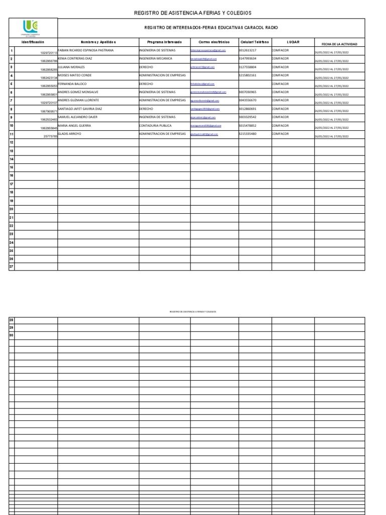 Interesados Feria Comfacor | PDF