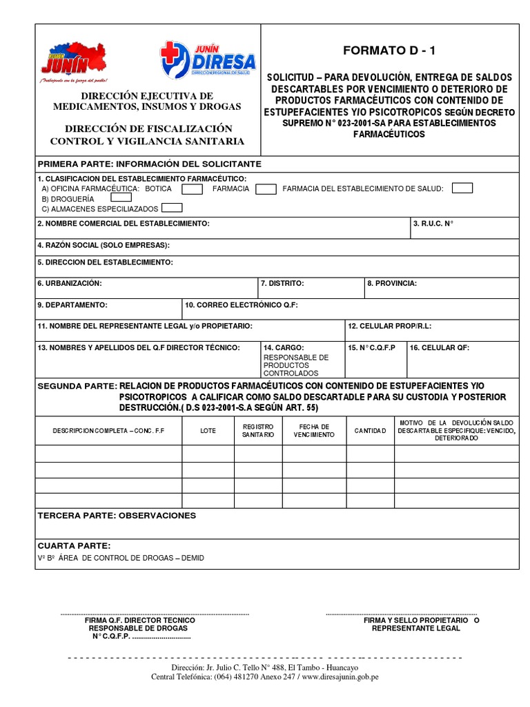 Formato D-1 Devoluci N Saldos Descartables | PDF | Farmacia | Ciencias farmacéuticas