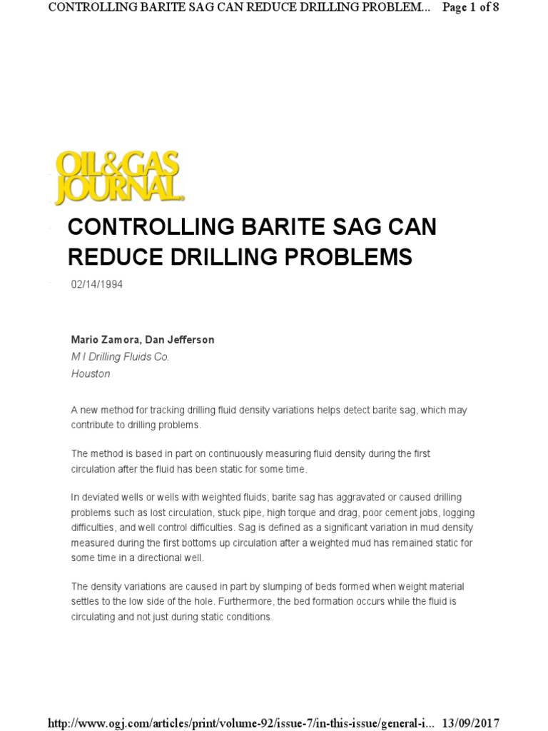 Control Barite Sag | PDF | Fluid Dynamics | Viscosity
