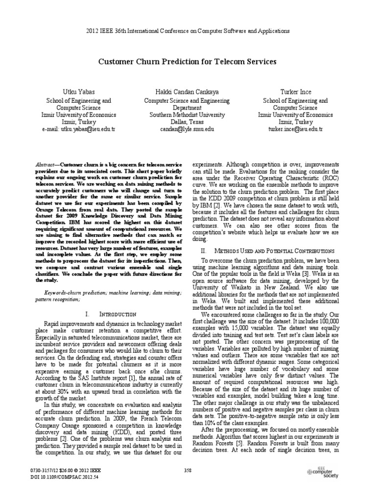 Customer Churn Prediction For Telecom Services: Utku Yabas Hakki Candan ...