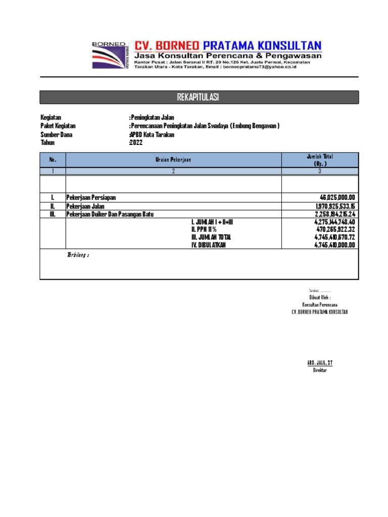 Rab Pekerjaan Jalan Dan Siring 2022 | PDF