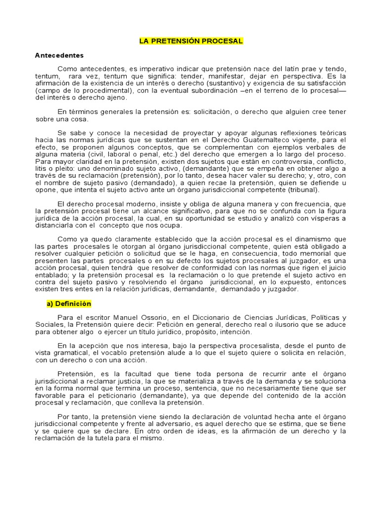 Definición y Naturaleza de la Pretensión Procesal | PDF | Ley procesal ...