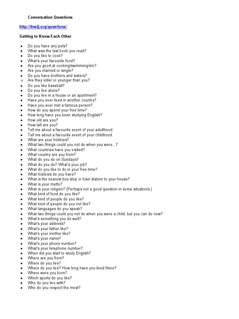 Conversation Questions | PDF | Schools | Tourism