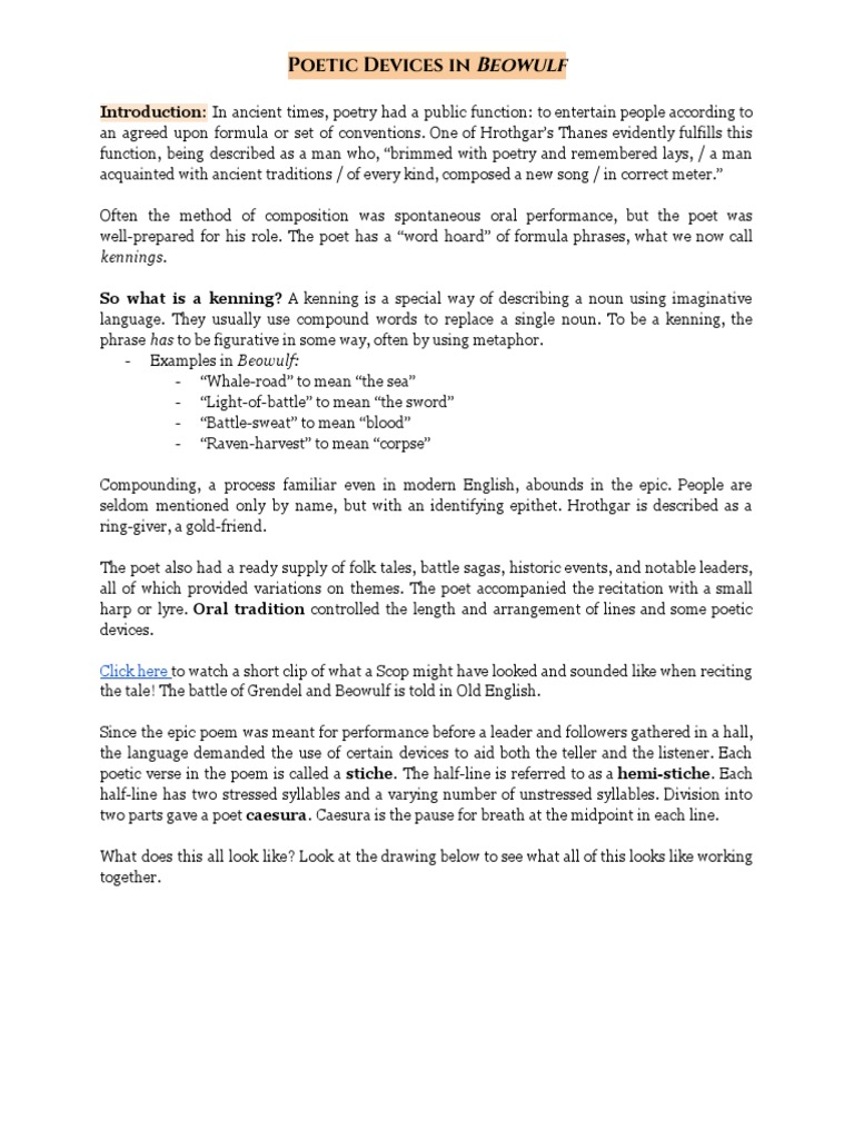 Poetic Devices in Beowulf Explained | PDF | Poetry | Beowulf
