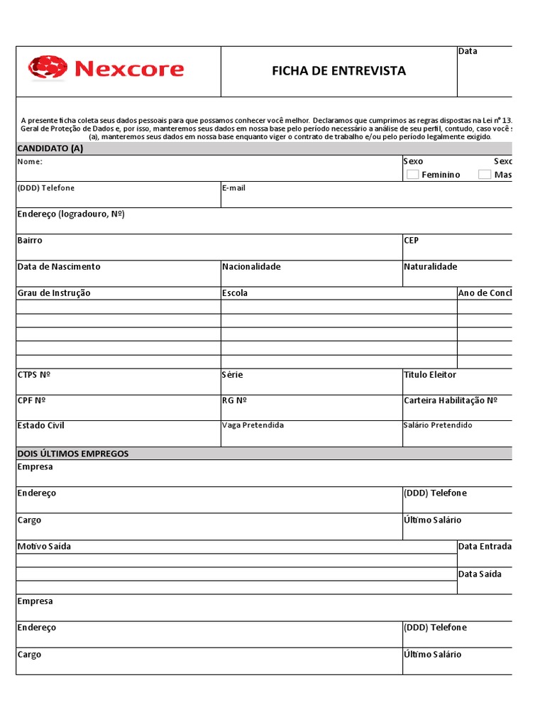 Formulário de Entrevista de Candidatura para Vaga de Emprego | PDF